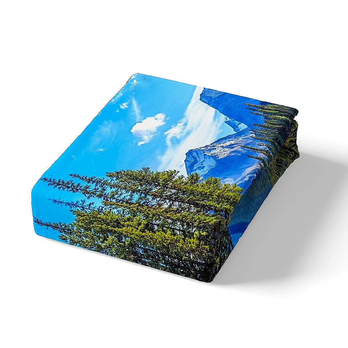 Erosebridal Landscape Comforter Cover, Kids Snow Mountain Duvet Cover, Green Trees Bedding Set King Size for Kids Boys Girls Teens, Teal Blue Lake Nature Theme Quilt Cover Living Room Decor