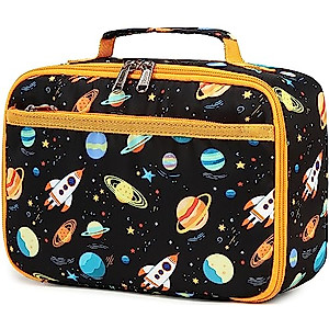Kids Lunch Box Boys Girls Insulated Lunch Cooler Bag Reusable Lunch Tote Kit for School Travel (Rocket Planet)