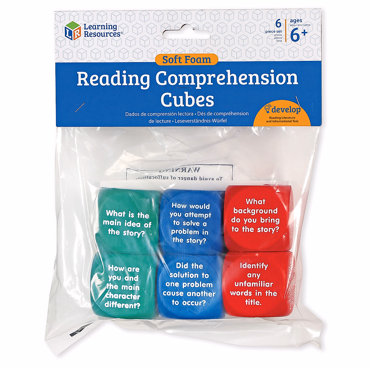 Learning Resources Reading Comprehension Cubes, 6 Colored Foam Cubes, Ages 6+, Multi-color, 1-5/8 L x 1-5/8 W in