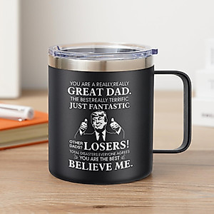 NOWWISH Dad Gifts from Daughter Son - Dad Coffee Tumbler - Funny Birthday Gifts for Dad, Christmas Gifts for Dad New Dad Bonus Dad Father in Law, 14oz, Black
