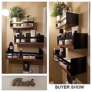 Giftgarden Black Floating Shelves for Wall Set of 3, Industrial Thick Wall Shelf Rack with Iron Rail Bracket for Storage Bathroom Kitchen Bedroom Plant Nursery Books Laundry