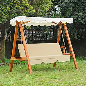 Aurragiy Outdoor Swing Cushion Cover Patio Swing Cushion Replacement 3 Seater Swing Seat Cushion Cover Waterproof Dust Proof for Courtyard Garden -59x19x4inches (Beige Cover Only)