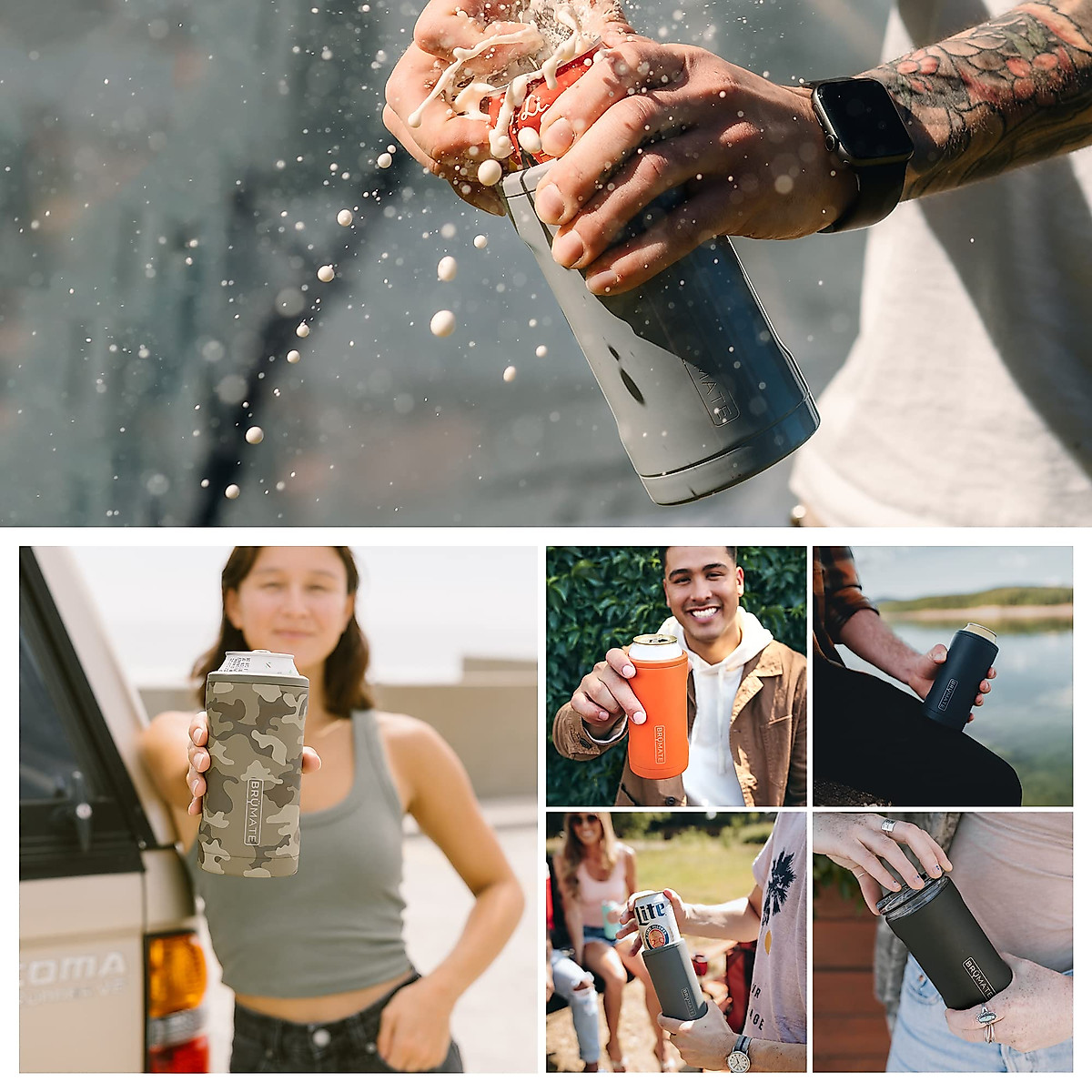 BrüMate Hopsulator Trio 3-in-1 Insulated Can Cooler for 12oz / 16oz Cans + 100% Leak Proof Tumbler with Lid | Insulated for Beer, Soda, and Energy Drinks (Glitter Mermaid)