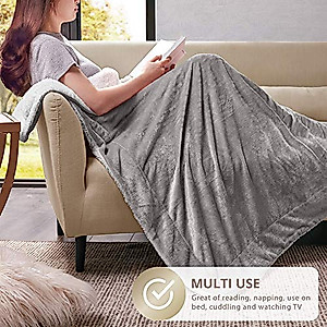 Hyde Lane Soft Grey Sherpa Throw Blankets | Cozy Fuzzy Fleece Throws for Sofa, Couch | Comfy Fluffy Blanket Gifts for Women, Adults | Gray, 50x60