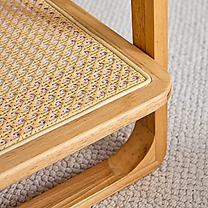 Pvillez Chinese Style Coffee Table, 45.28" Log Style Faux Rattan Rectangular Double-layer Solid Wood Coffee Table with Craft Glass, Mid Century Modern Coffee Table Center Table for Living Room Natural