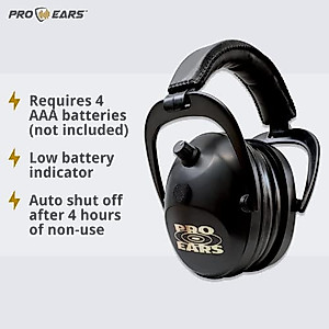 Pro Ears Gold II 26 Ear Muffs, NRR 26, Military Grade Electronic Hearing Protection with DLSC Compression, Gel Ear Seals & Auto Shut Off, Amplifies Sound 8x, Made in USA, Black