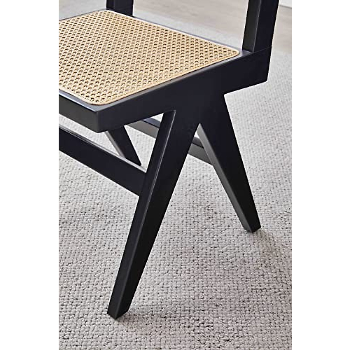 Way2Furn Rattan Chair Set of 2, Mid Century Modern Chair for Kitchen, Cane Dining Chair with Cane Back & Wood Base, Dining Room, Study Room, Living Room, Yard, B&B, Teahouse, Hotel, (Black)