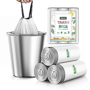 4 Gallon 60 Counts Strong DrawstringTrash Bags Garbage Bags by Teivio, Bathroom Trash Can Bin Liners, Small Plastic Bags for home office kitchen, White