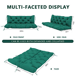 Porch Swing Cushions Waterproof Outdoor Swing Cushions 2-3 Seater Thicken 5" Dark Green Patio Swing Cushion with Backrest 60 ×40" Swing Replacement Cushion for Outdoor Furniture