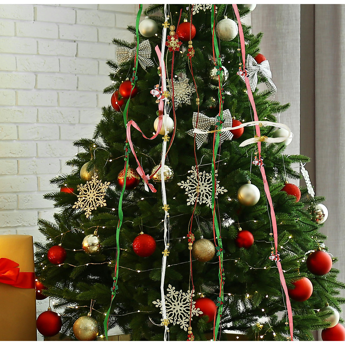 Gift Boutique 4 Xmas Beads Ribbon Rolls Xmas Tree Trim Rope 16.5 Feet Pearl String Bead Ribbon 66 Feet Total for Garland Bow Wreath Gift Wrapping & Packaging Crafts Ornament Wedding Party Craft Décor