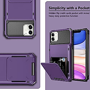 Vofolen for iPhone 11 Case Wallet 4-Card Holder ID Slot Flip Door Hidden Pocket Anti-Scratch Dual Layer Hybrid TPU Bumper Armor Protective Hard Shell Back Cover for iPhone 11 6.1 inch GreyPurple