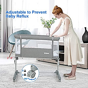 INFANS 3 in 1 Baby Bassinets, Bedside Sleeper for Newborn, Folding Crib with Mattress, Travel Bag, Wheels, 4-Sided Mesh, Easy to Assemble Cradle Co Sleeper Stationary, Rock (Pink)