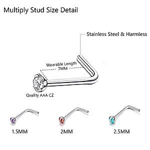 3 Sets 160 Pcs Nose Rings and Nose Studs, Surgical Stainless Steel Nose Piercings, Colorful Nose Rings Hoops Jewelry for Women, 1.5/2/2.5mm L Shaped Nose Rings Studs for Men, Idea Gift or Daily Wear