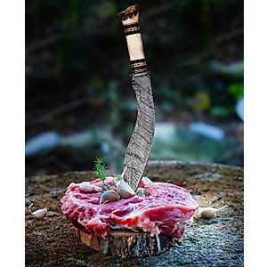 Damascus Steel Stag Horn Crown Antler Hunting Bowie Dagger Kukri Knife