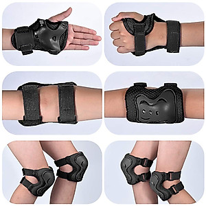 Knee Pads for Kids Knee and Elbow Pads with Wrist Guards Youth Protective Gear Set for Cycling Roller Bike Inline Skateboard Scooter Skating Skates Pads Toddler Girls Boys Kids 3-8 Years Old(Black)