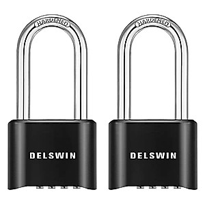 DELSWIN Combination Lock Outdoor Padlock - Weatherproof Extended 2-1/2 in. Long Shackle Combination Padlock for Gate, Shed, Trailers, and Sports Lockers(Black,2Pcs)