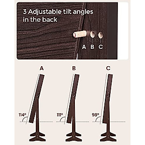 SONGMICS Jewelry Cabinet Armoire, Freestanding Lockable Storage Organizer Unit with 2 Plastic Cosmetic Storage, Full-Length Frameless Mirror, for Necklace Earring, Brown UJJC002K01