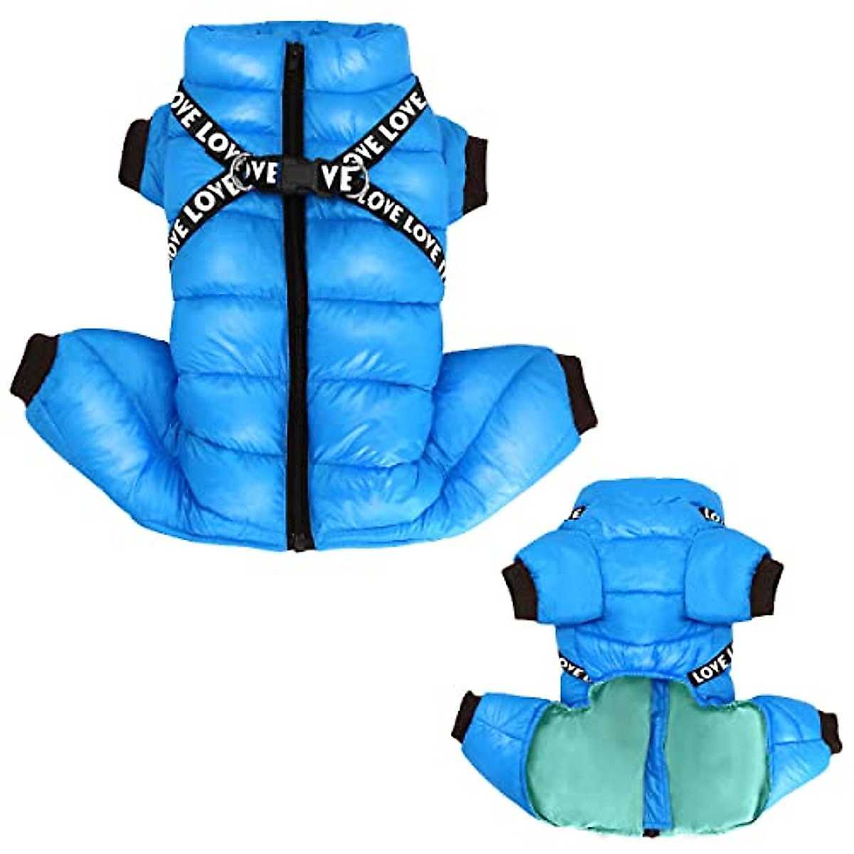 Didog Winter Small Dog Coats,Waterproof Jackets with Harness & D Rings, Warm Zip Up Cold Weather Coats for Puppy & Cats Walking Hiking,Blue,Chest: 13"