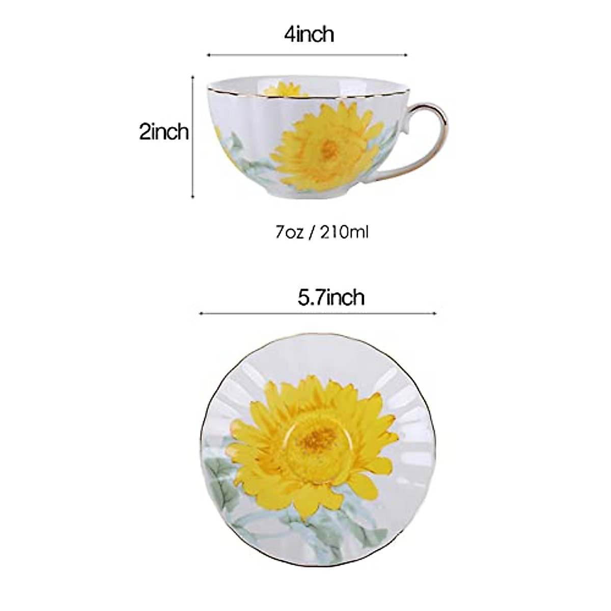 Fine Bone China Sunflower Vintage Chintz Porcelain Coffee Mug Tea Cup with Saucer
