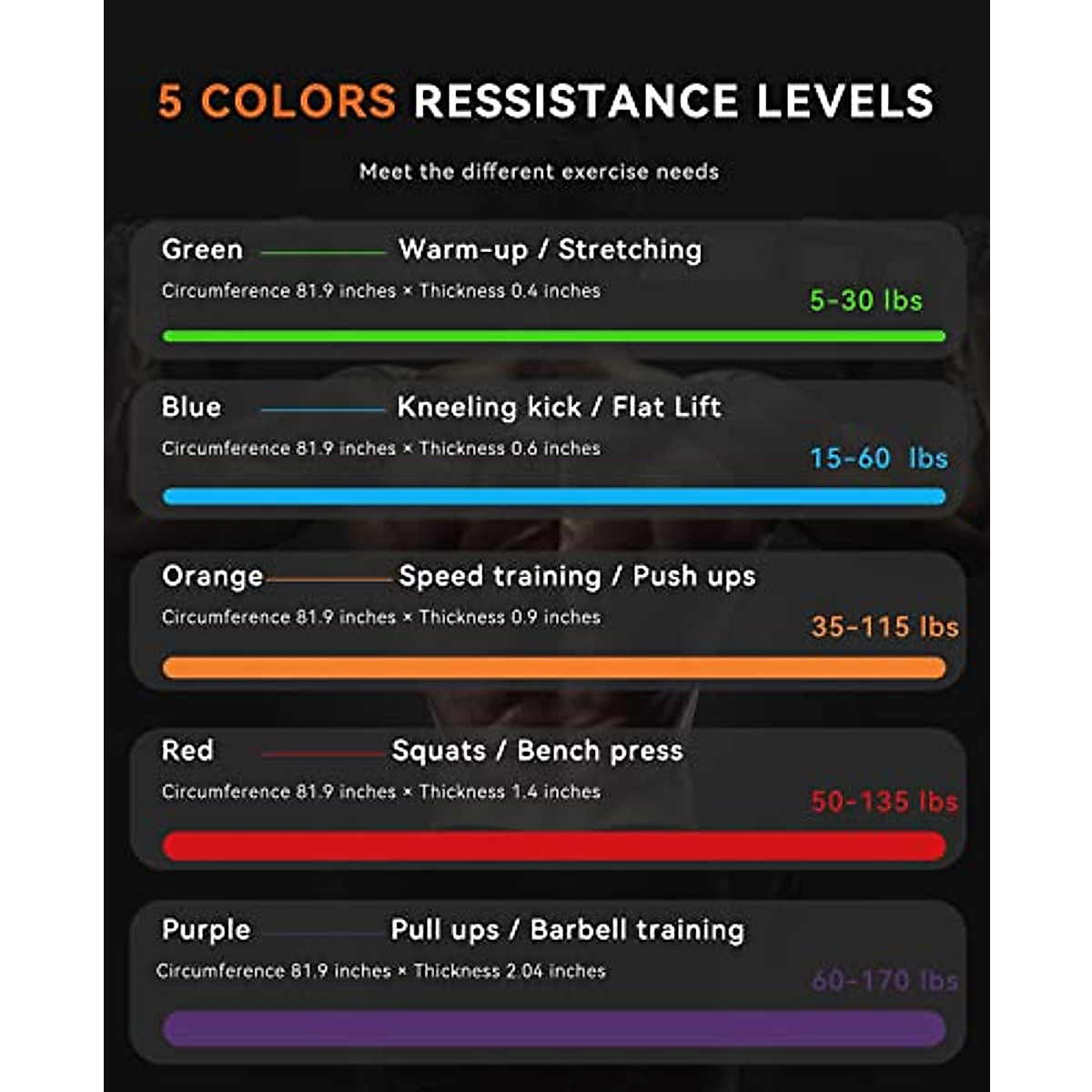 SUNPOW Pull Up Assistance Bands - Set of 5 Resistance Heavy Duty Workout Exercise Stretch Fitness Bands Assist Set for Body, Instruction Guide and Carry Bag Included