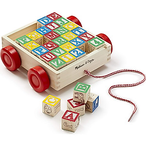 Melissa & Doug Classic ABC: 30-Piece Wooden Block Cart Bundle with 1 Theme Compatible M&D Scratch Fun Mini-Pad (01169)