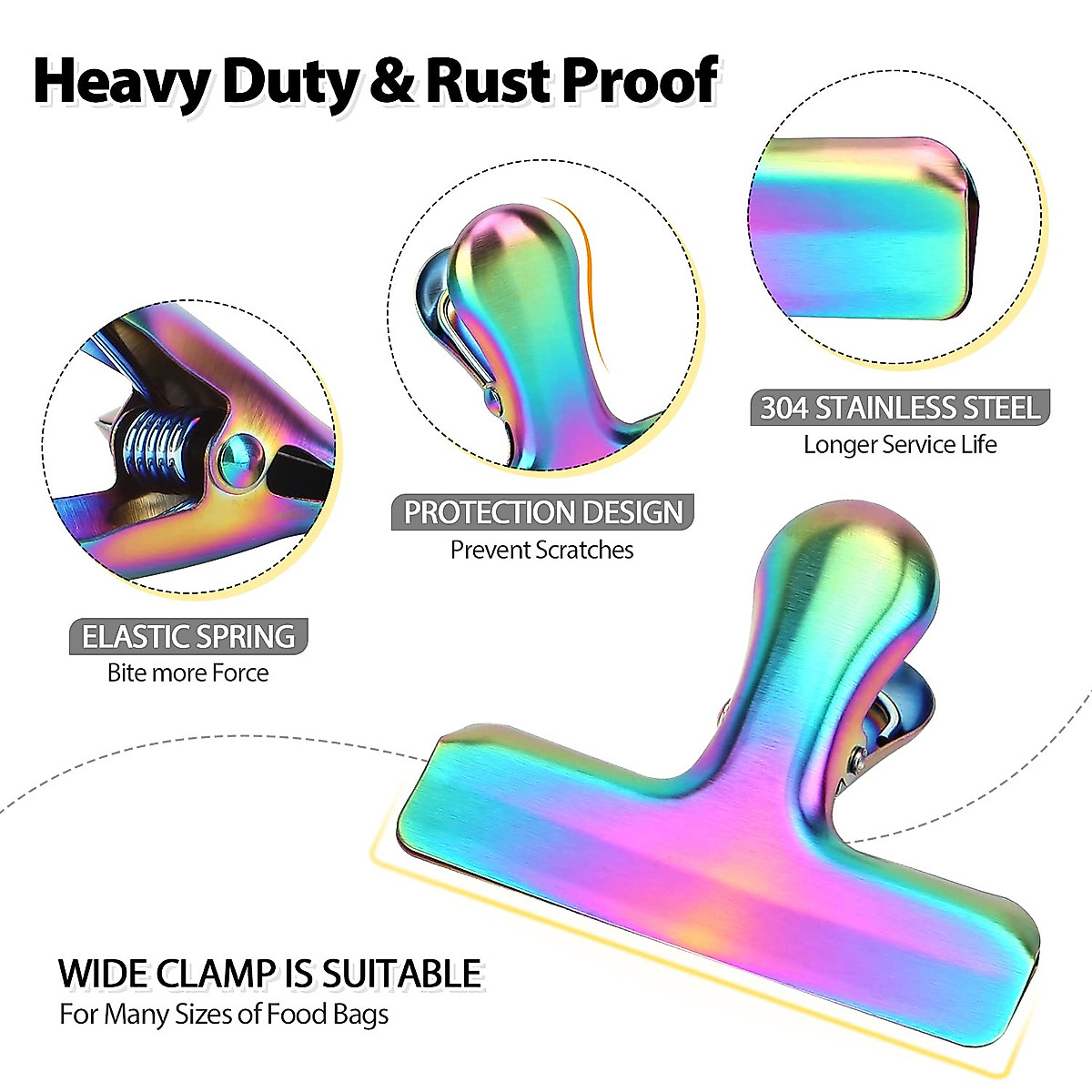 Pack of 8 Bag Clips, Stainless Steel and Heavy Duty Metal Bag Clip,Tightly Seals Chip, Coffee, Bread or Cereal Bags to Keep Food Fresh, for Home, Kitchen, Office, Pantry, Camping