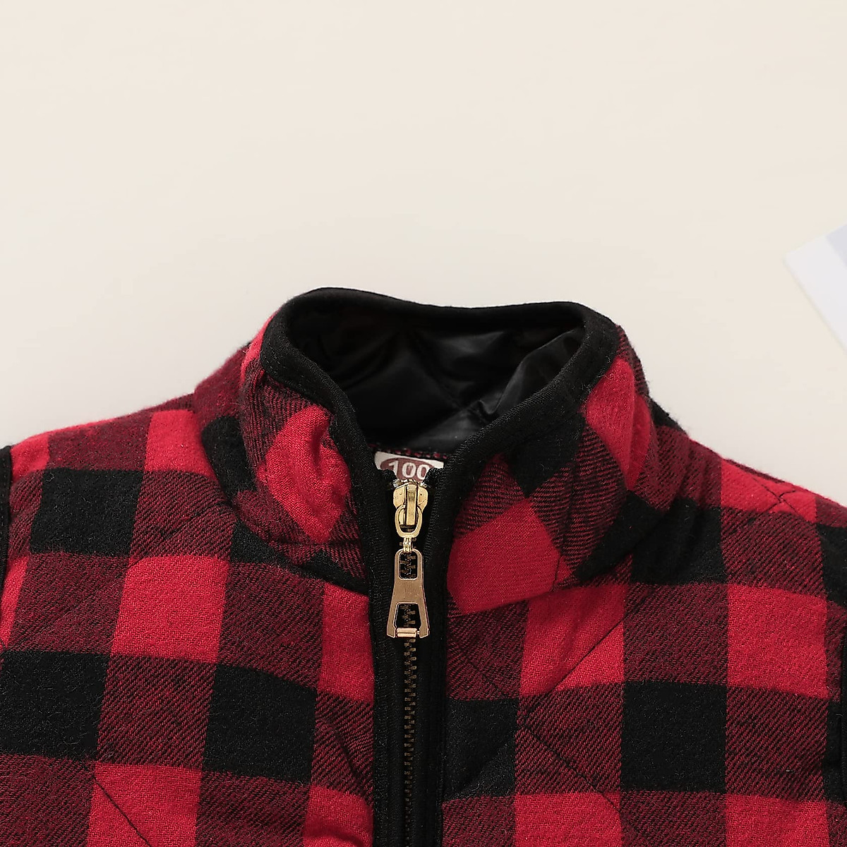 MAMAMI Kid Little Girls Puffer Lightweight Plaid Quilted Vest Cute Winter Outwear Padded Outfit(7-8 Years, Red&Black)