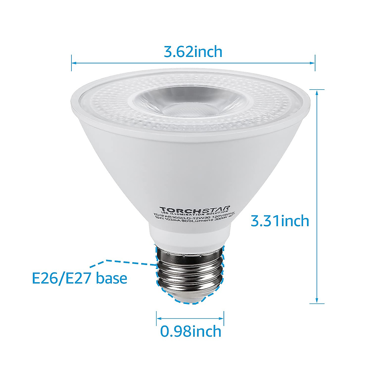 TORCHSTAR PAR30 Short Neck LED Bulb, 8W Equivalent 75W, CRI90+ Dimmable Spot Light Bulbs, UL & Energy Star Listed, Super Bright, 800 Lumens, 3000K Warm White, E26 Medium Screw Base, Pack of 6