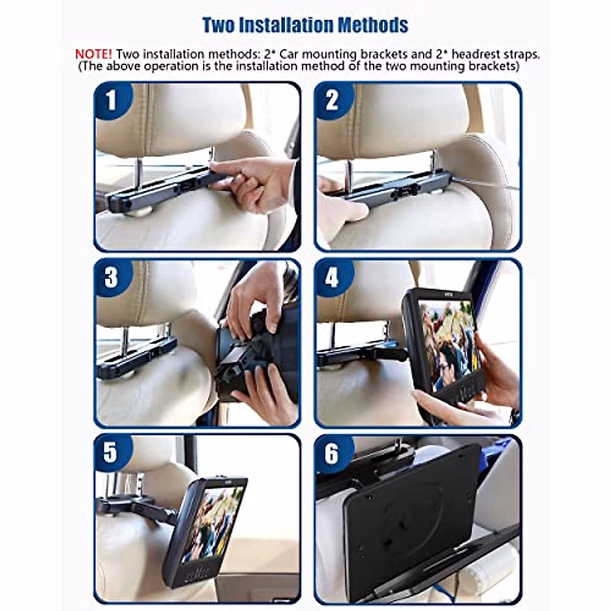 WONNIE 10.5" Two DVD Players Dual Screen Portable Twins CD Player for Car Play a Same or Two Different Movies with 5-Hour Rechargeable Battery, 2 Mounting Brackets, Support USB/SD Card Reader