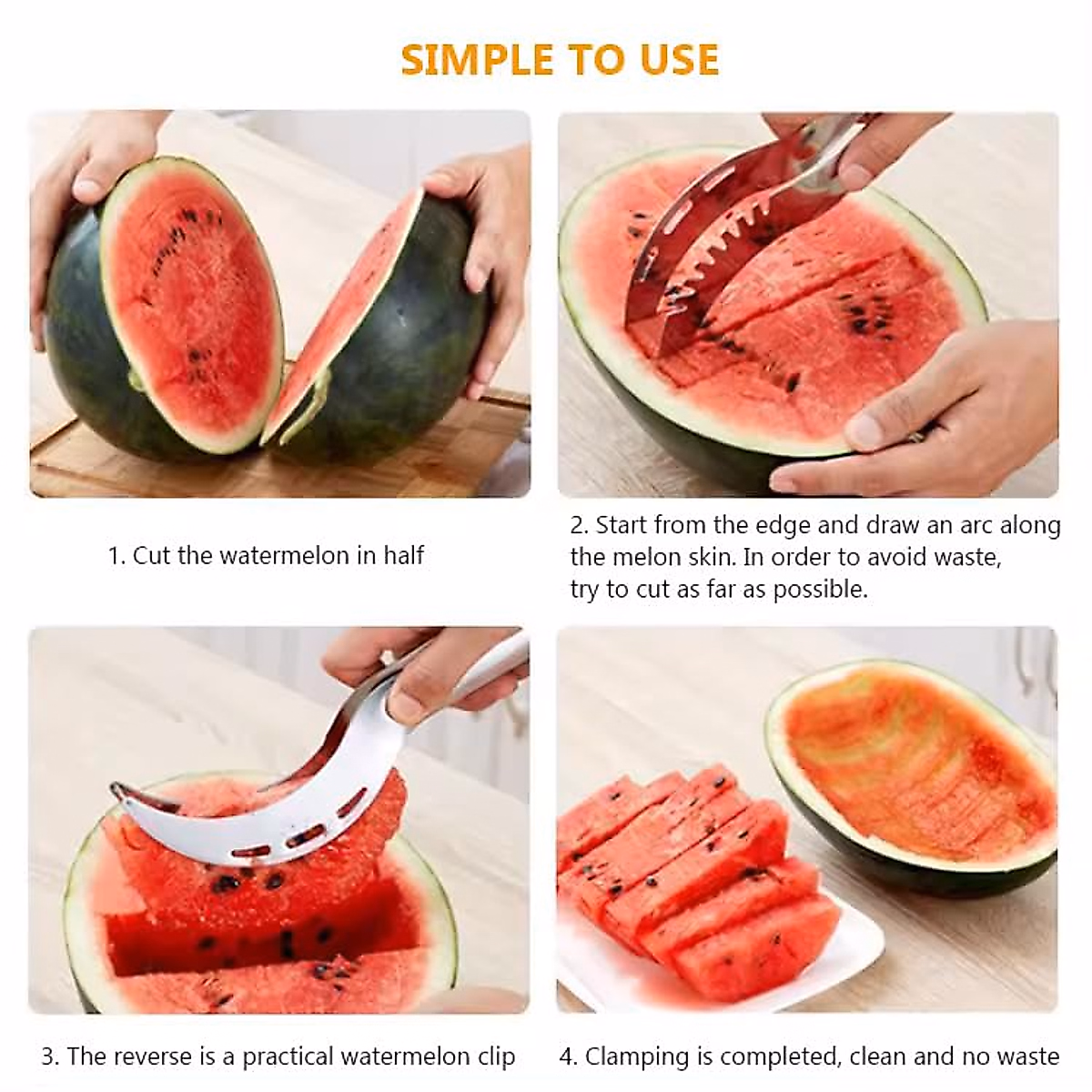 Generic New 2 pcs Set 2-in-1 Stainless Steel Fruit Cutter, Watermelon Melon Cutter with Fork, Tool 2 pcs Watermelon Slicer for Kitchen (Silver)