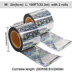 ASPECTEK Bird Repellent Reflective Scare Tape,Wide-width 5cm x 60m Pest Control Dual-Sided Deterrent Tape for Pigeons, Grackles, Woodpeckers, Geese, Herons, Blackbirds & More