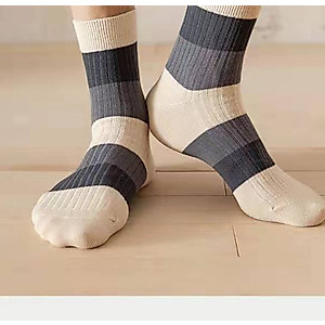 ZINDE 6 Pairs Soft Cotton Socks for Women Girl Thick Knit Breathable Cute Stripe Fashion Above Ankle Crew Socks Set (6 Pairs-08)