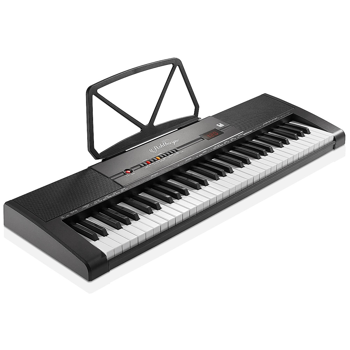 Ashthorpe 61-Key Digital Electronic Keyboard Piano with Light Up Keys, Portable Beginner Kit Includes Headphones, Mic and Keynote Stickers