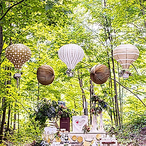 WEDDINGSTAR Hot Air Balloon Paper Lantern Set in Gold and White