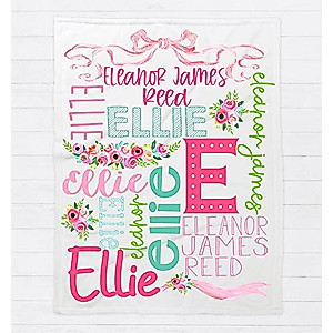 Monogram Junkie Personalized Baby Blanket for Girls with Name | Floral Custom Baby Blanket | Baby Girl Name Blanket | 30x40