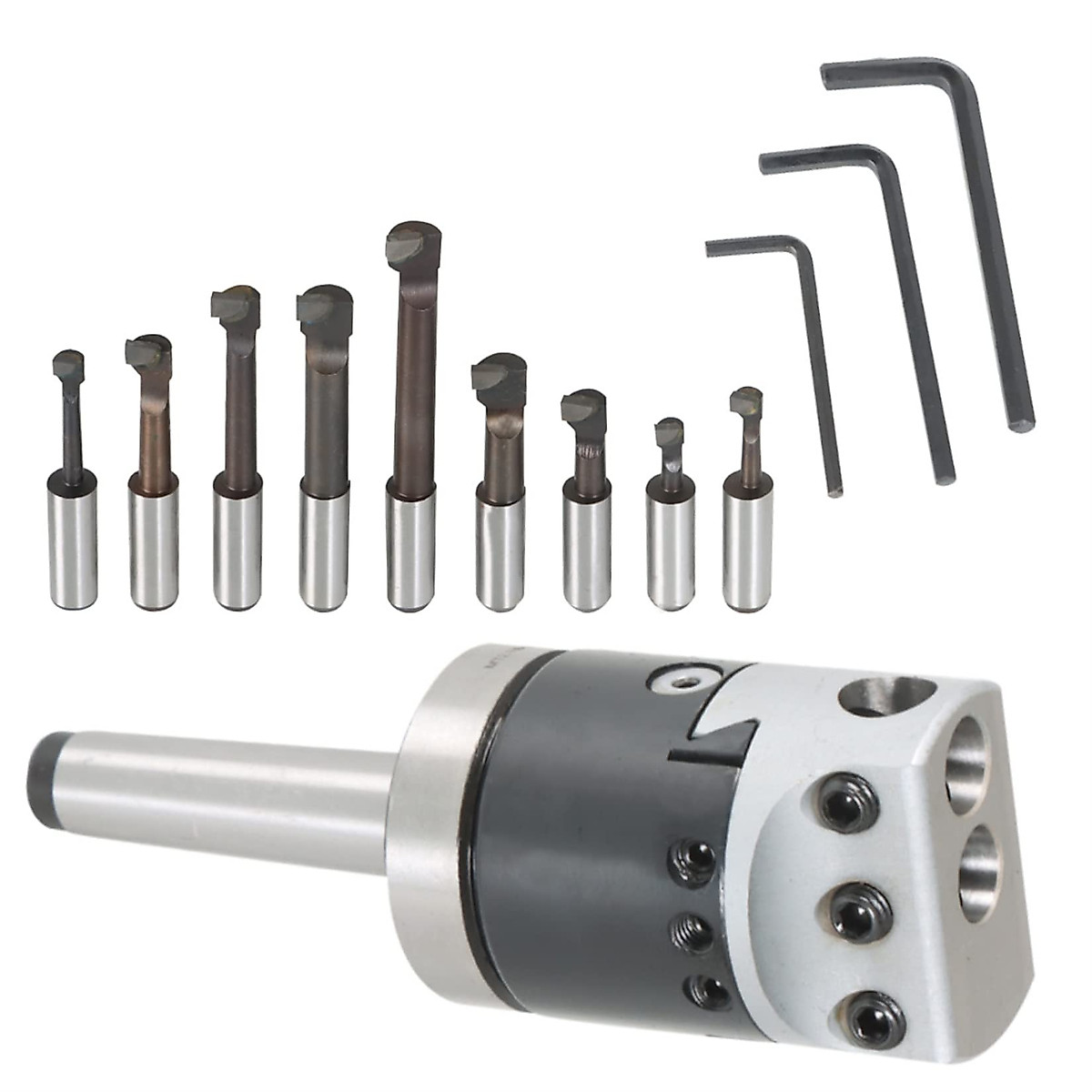 findmall 9Pcs Boring Head 1/2 Inch Carbide Boring Bar Set Milling with MT2 Handle 3/8-16 Thread 2 Inch Boring Bar Set