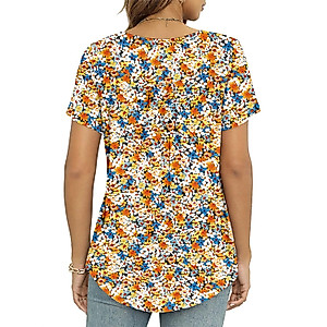 onlypuff Babydoll Tops for Women Flowy Summer Tunic Tops Casual Floral Short Sleeve Flowy Tops to Hide Belly Blouse Yellow S