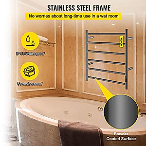 VEVOR Heated Towel Rack, 6-Bar Towel Warmer Rack, Wall Mounted Electric Towel Warmer, Electric Towel Drying Rack with Timer, Matte Black Stainless Steel Heated Towel Warmer for Bath, Plug-in/Hardwired