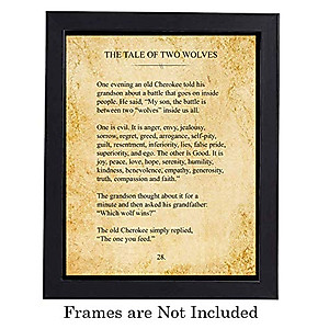 "The Tale of Two Wolves" Cherokee Indian Tale-Vintage Book Page Print -8 x 10" Spiritual Wall Art Print-Ready to Frame. Inspirational Home-Office-Classroom-Library Decor. Great Native American Sign!