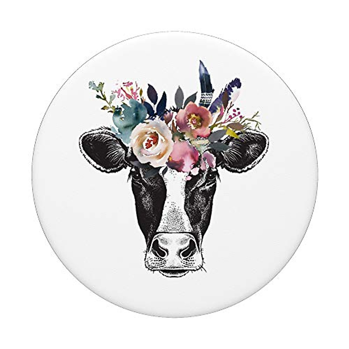 Cute Funny Cow Head Pink Peach Rose Green Leaf Bouquet PopSockets PopGrip: Swappable Grip for Phones & Tablets