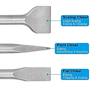 6-Piece SDS Max Chisel Set, CertBuy Concrete Drill Bit Set Rotary Hammer Bits Chisel Set Including Point Chisel, Flat Chisel and Scaling Chisel