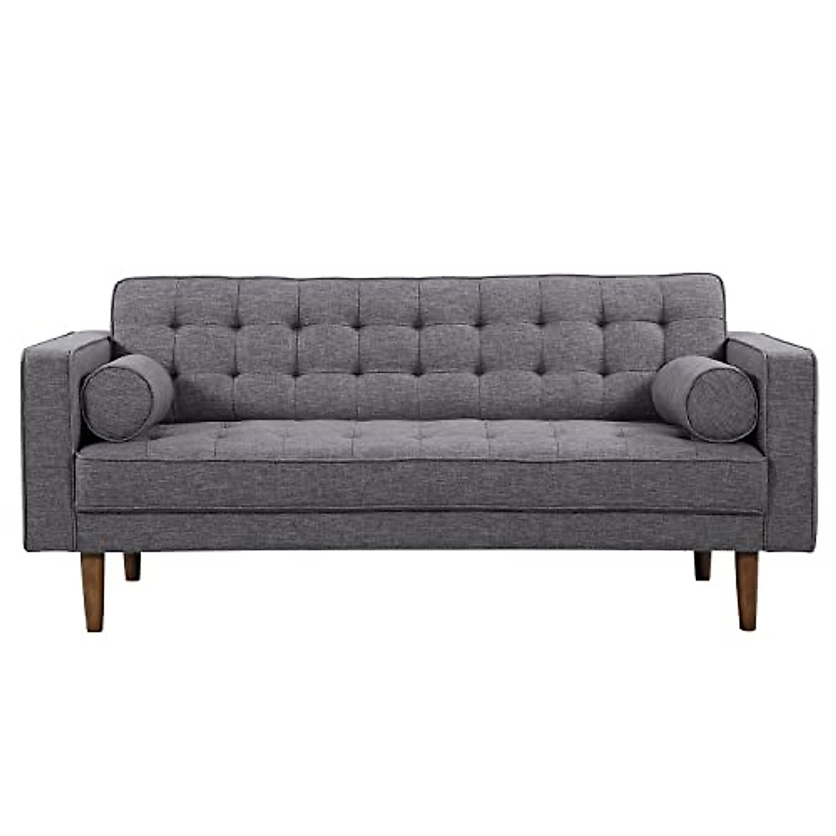 Armen Living Element Loveseat in Dark Grey Linen and Walnut Wood Finish, 67 x 30 x 34