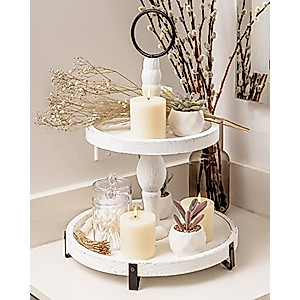 K'DCOR Two Tier Tray with Metal Legs - 2 Tiered Tray Stand - farmhouse centerpieces for dining room table - Tier Tray Stand - Tiered Trays - bandejas decorativas para mesa de sala