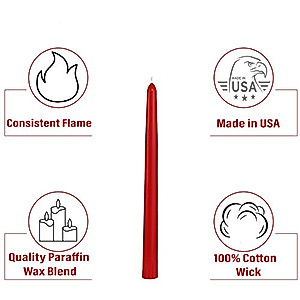 CandleNScent Taper Candles | Tapered Candlesticks - dripless 10 Inch unscented | Red | 4 Pack