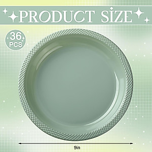 Dandat 36 Pcs Sage Green Plastic Plates 9 Inch Disposable Green Plates Sage Green Plates Round Dinner Dessert Plates for Birthday Wedding Bridal Shower Baby Shower Graduation Party