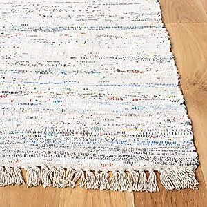 SAFAVIEH Rag Rug Collection Area Rug - 6' x 9', Ivory & Multi, Handmade Boho Stripe Cotton, Ideal for High Traffic Areas in Living Room, Bedroom (RAR121G)