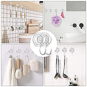 Theshai 4 Pack Suction Cup Heavy-Duty Hook, Large Clear Reusable Wreath Vacuum Hook, for Glass Windows Windshield Tile Kitchen Bathroom Mirror Shower Wall Terrarium to Hang Bags Coats Umbrellas