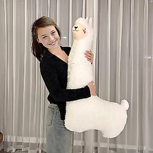 Hofun4U Llama Plush Pillow, 39 Inch Alpaca Plush Long Body Pillow, Alpaca Stuffed Animal, Christmas Holiday Birthday Gift (White)