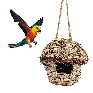 Fdit Bird Nest, Handwoven Straw Bird Nest Cage House Hatching Breeding Cave in 3 Size for Parrot, Canary or Cockatiel or Other Birds(S)