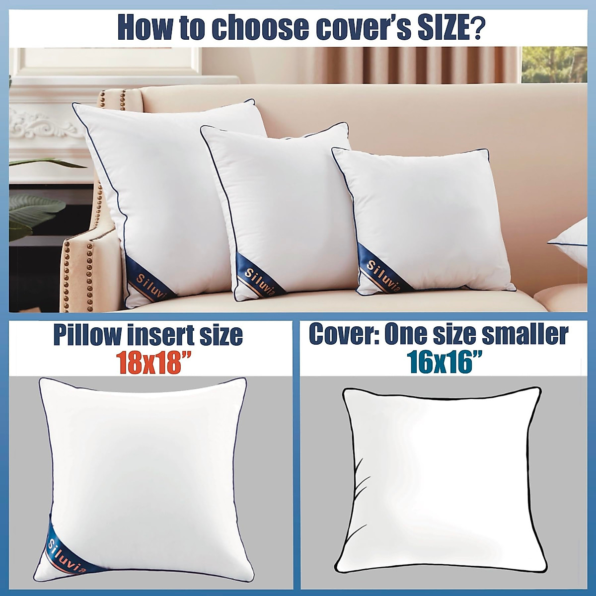 Siluvia 18"x18" Pillow Inserts Set of 2 Decorative 18" Pillow Inserts with 100% Cotton Cover Square Interior Sofa Throw Pillow Inserts Decorative White Pillow Insert Pair Couch Pillow